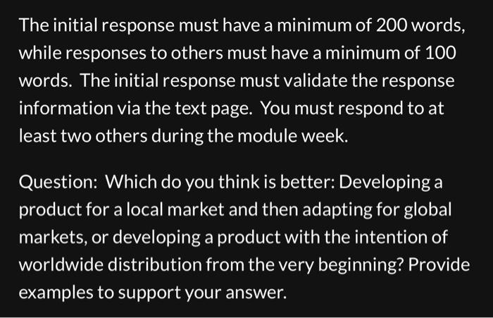 Solved The initial response must have a minimum of 200 | Chegg.com