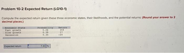 Solved Problem 10-2 Expected Return (LG10-1) Compute the | Chegg.com