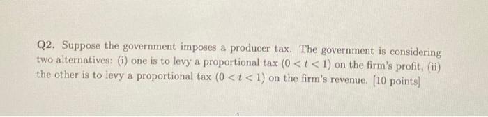 Solved Q2. Suppose the government imposes a producer tax. | Chegg.com