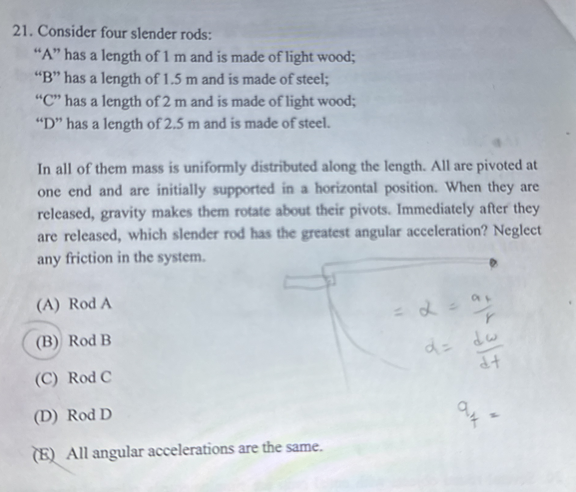 Solved Consider four slender rods:"A" ﻿has a length of 1 ﻿m | Chegg.com