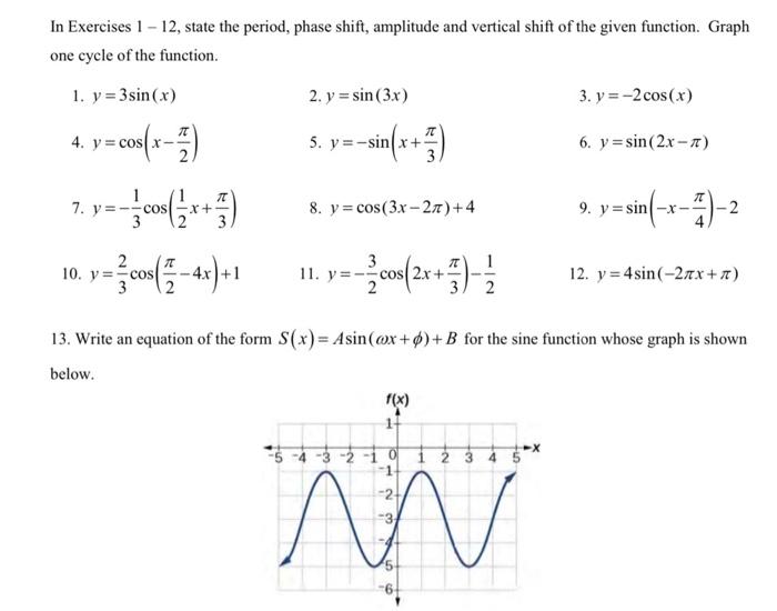 Solved In Exercises 1 - 12, state the period, phase shift, | Chegg.com
