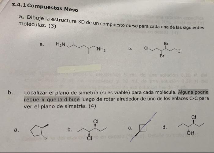 Solved a. Draw the 3D structure of a meso compound for each | Chegg.com