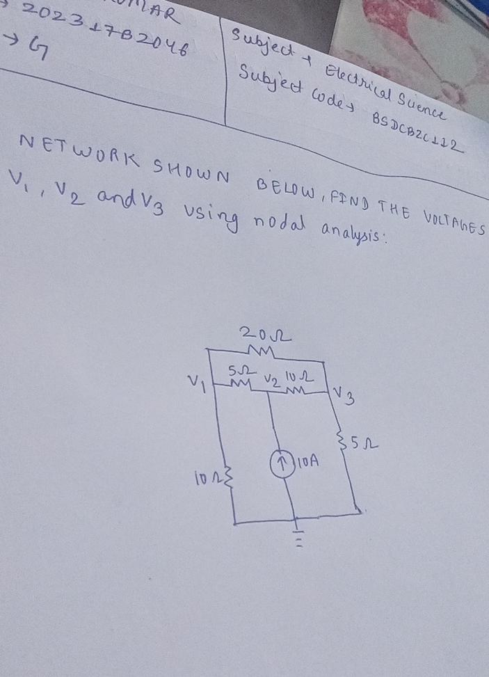 Solved NET WORK SHOWN BELOW, FIND THE VOCTAKES V1,V2 ﻿and V3 | Chegg.com