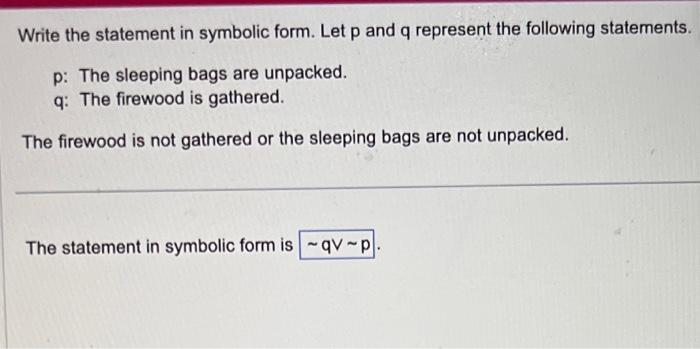 Solved Write the statement in symbolic form. Let p and q | Chegg.com