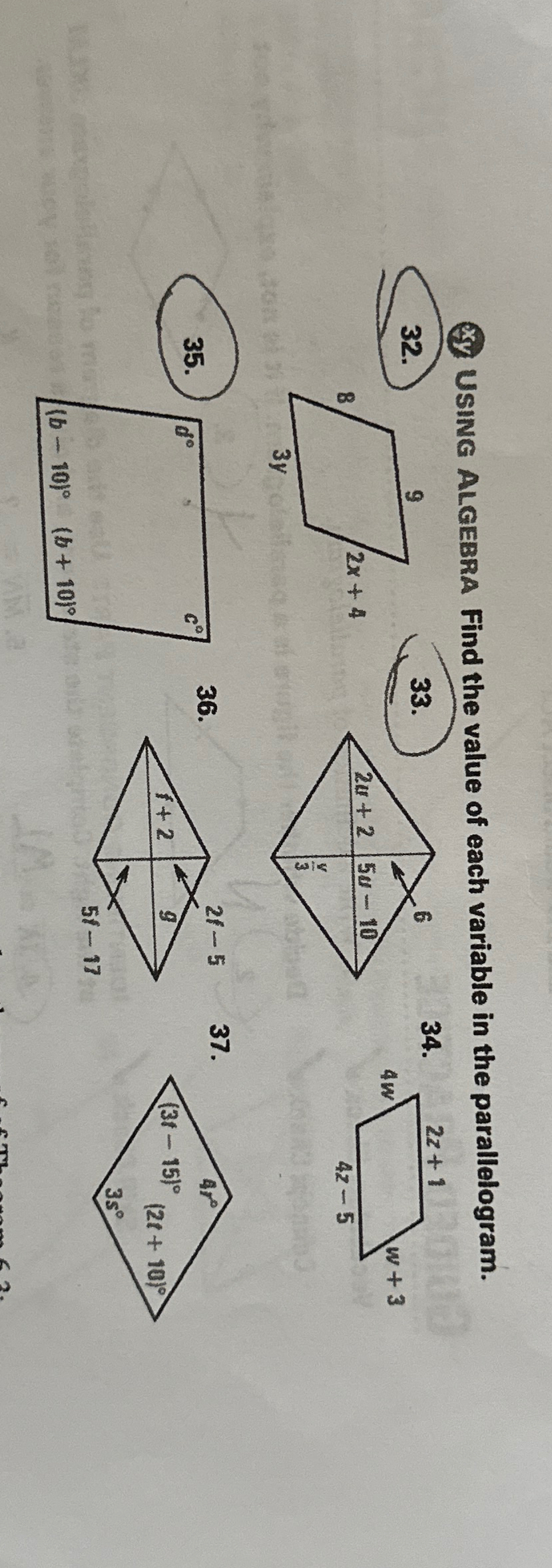 Solved Using Algebra Find The Value Of Each Variable In The