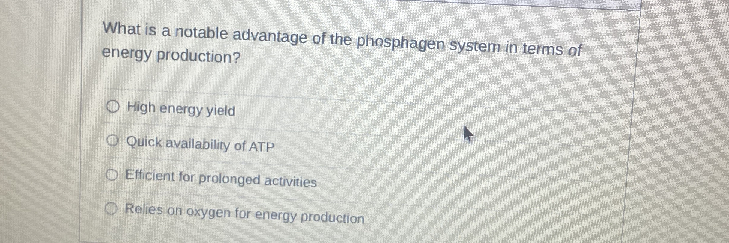 Solved What is a notable advantage of the phosphagen system | Chegg.com