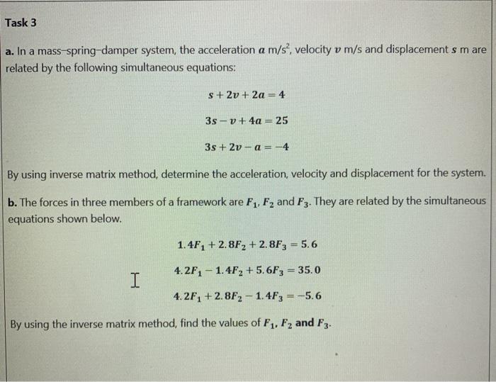 Solved Task 3 a. In a mass-spring-damper system, the | Chegg.com