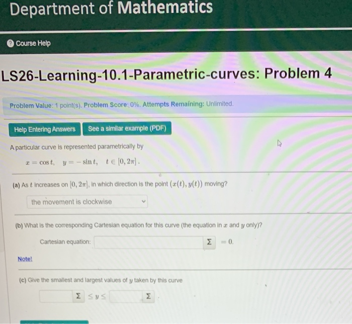 Solved Department of Mathematics Course Help | Chegg.com Solved Department of Mathematics Course Help | Chegg.com