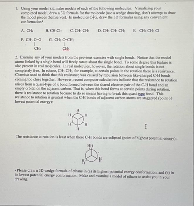 Solved 1. Using your model kit, make models of each of the | Chegg.com