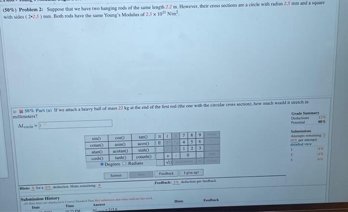 Solved 50% ) Problem 2: Suppose that we have two hanging | Chegg.com