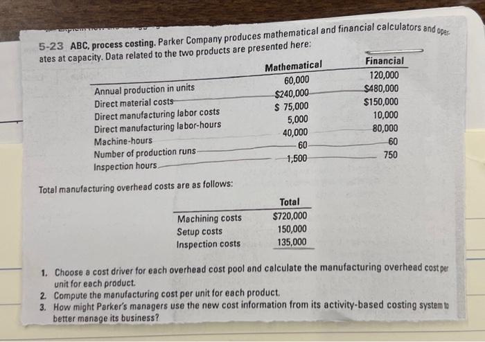 Solved 5-23 ABC, process costing. Parker Company produces | Chegg.com