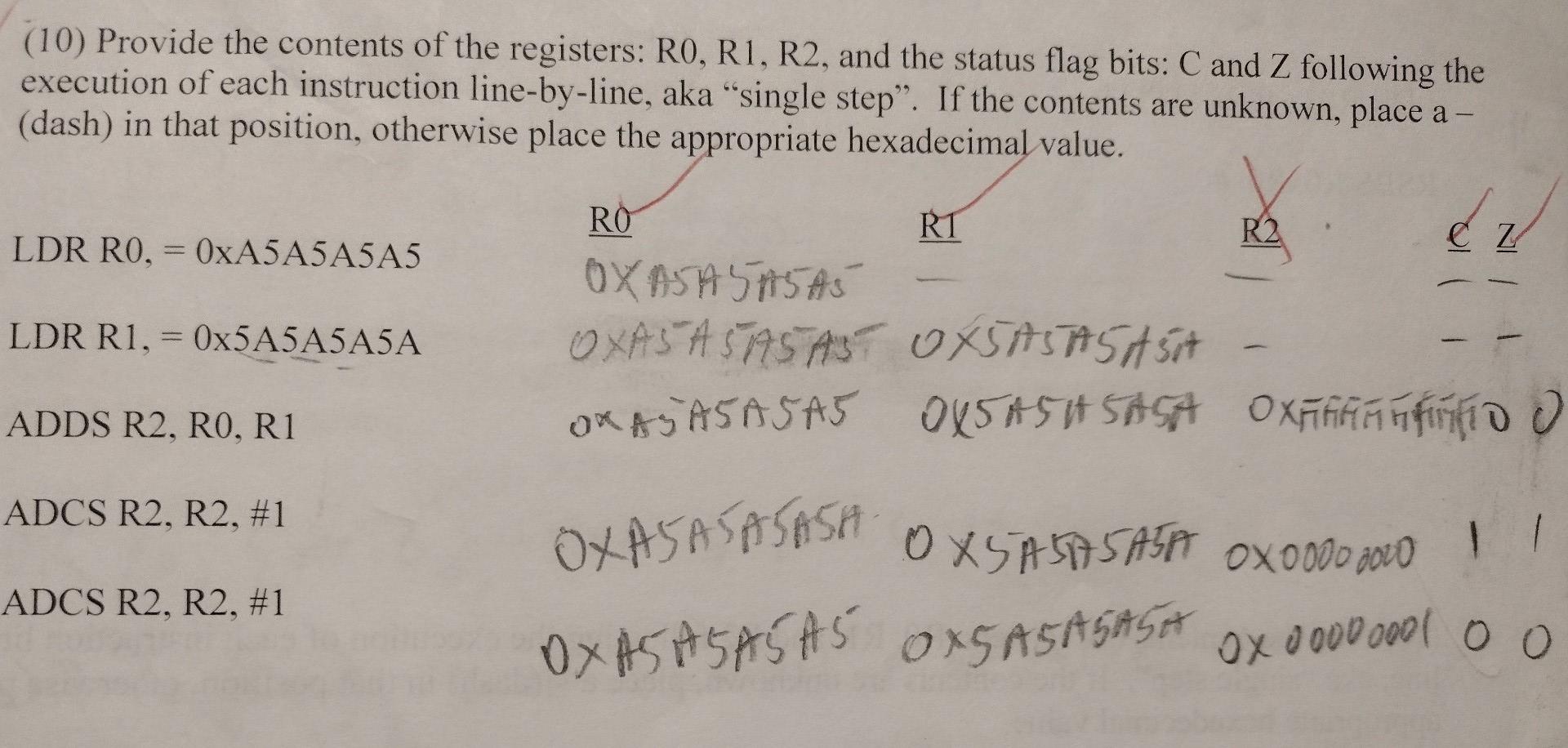 Solved (10) Provide the contents of the registers: R0, R1, | Chegg.com