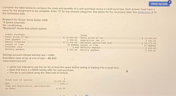 Solved Complete the table below to compare the costs and | Chegg.com