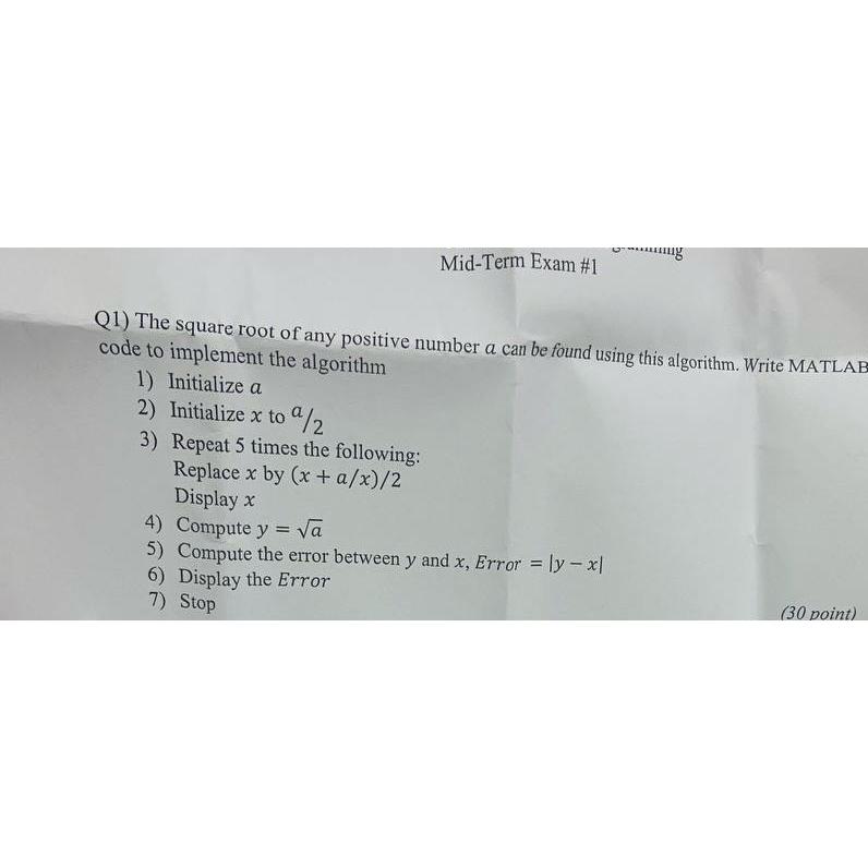 Solved Mid-Term Exam #1Q1) ﻿The square root of any positive | Chegg.com