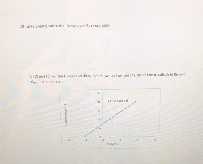 Solved 19. a) (2 points) Write the Lineweaver-Burk equation. | Chegg.com