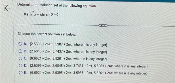 Solved Determine the solution set of the following equation. | Chegg.com