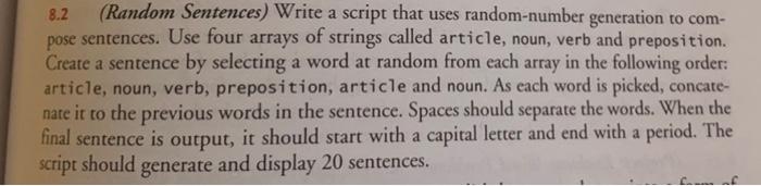 Solved 8.2 (Random Sentences) Write a script that uses | Chegg.com