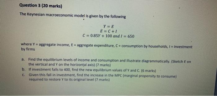 Solved Question 3 (20 marks) The Keynesian macroeconomic | Chegg.com