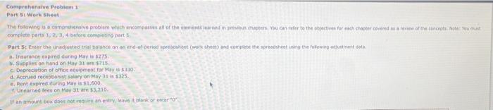 Comprehensive Problem 11 Part 51 Work Sheet The | Chegg.com