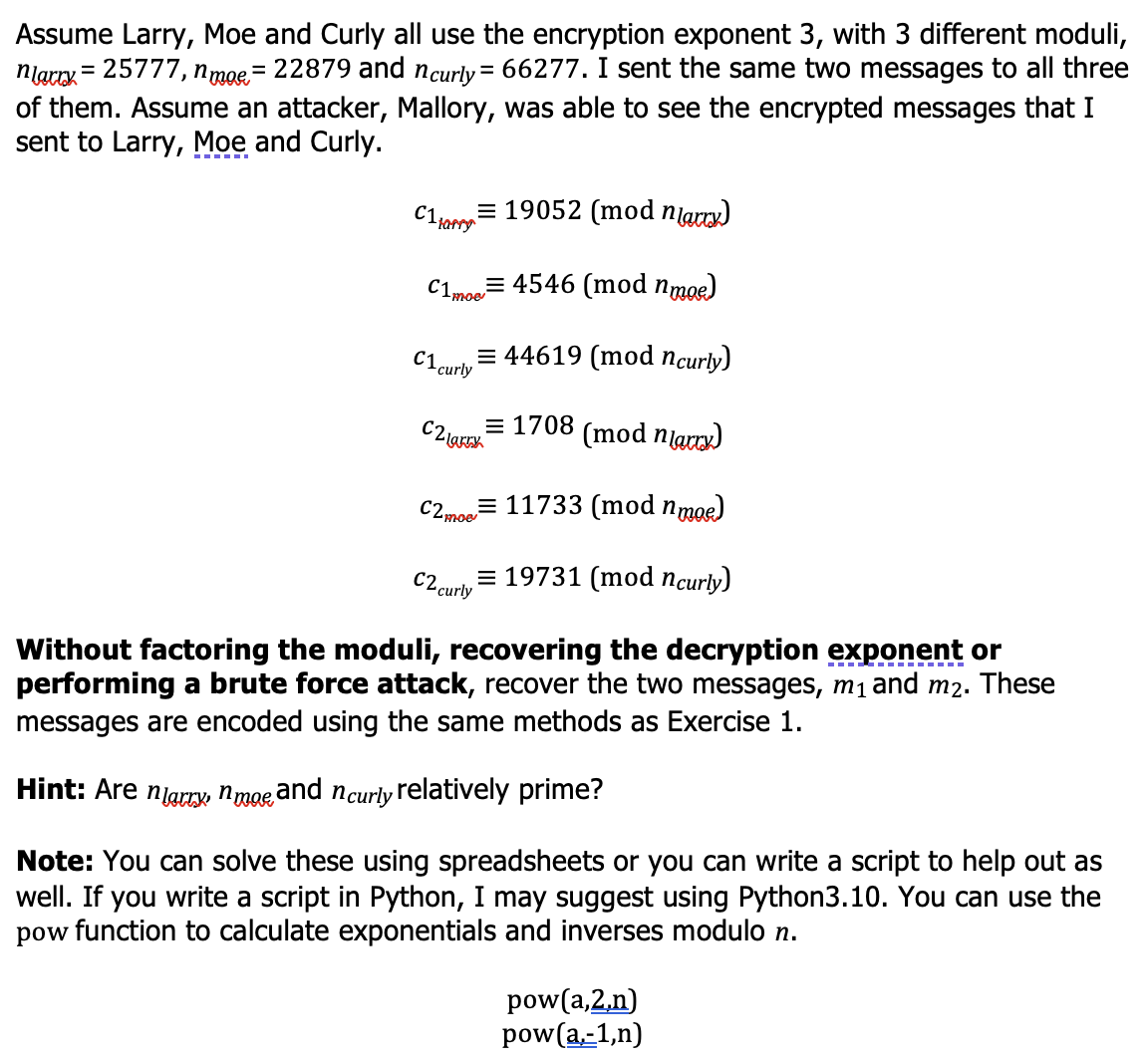 Solved Assume Larry, Moe and Curly all use the encryption | Chegg.com