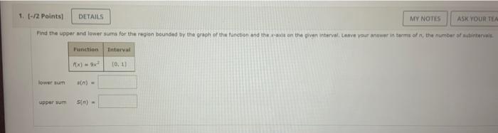 Solved lower aum Δ(n)= upper sum 5(n)= | Chegg.com