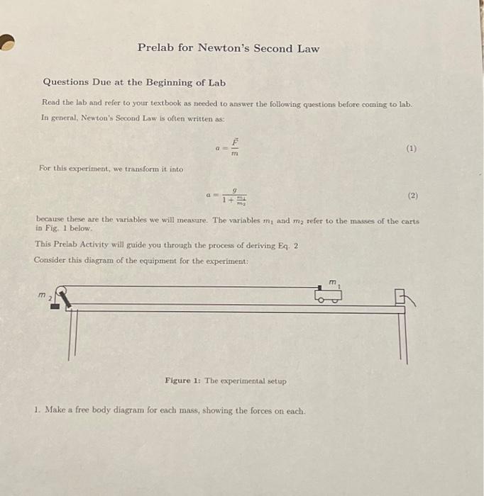 Solved Prelab for Newton's Second Law Questions Due at the | Chegg.com