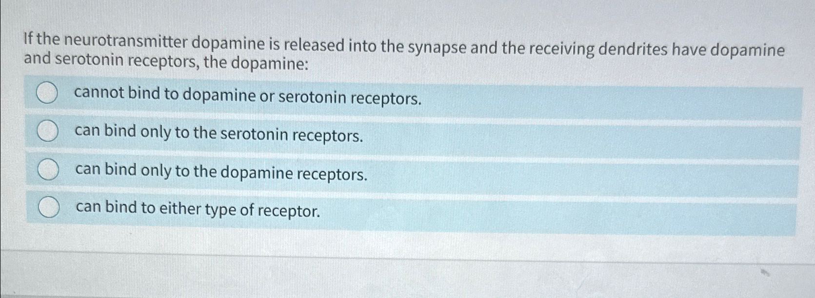 Solved If the neurotransmitter dopamine is released into the | Chegg.com
