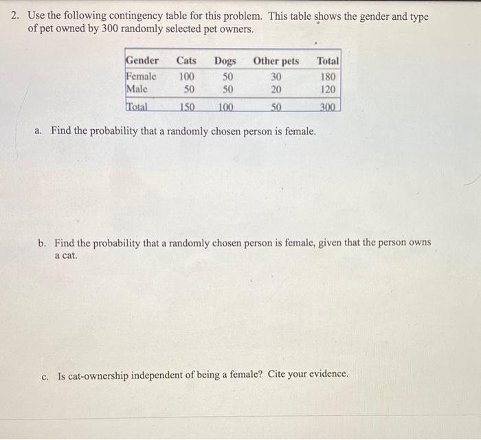 Solved Use the following contingency table for this problem. | Chegg.com