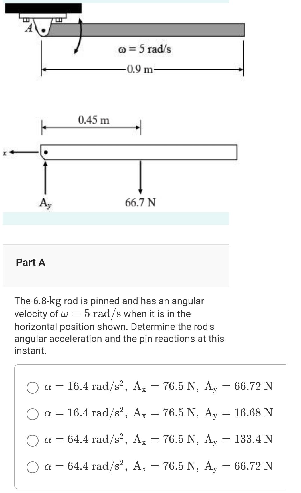 Solved Part AThe 6.8-kg rod is pinned and has an angular | Chegg.com