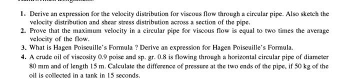 Solved 1. Derive an expression for the velocity distribution | Chegg.com