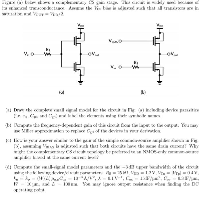 Solved Figure (a) below shows a complementary CS gain stage. | Chegg.com