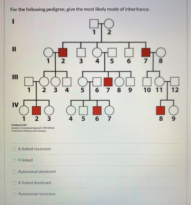 Solved For the following pedigree, give the most likely mode | Chegg.com