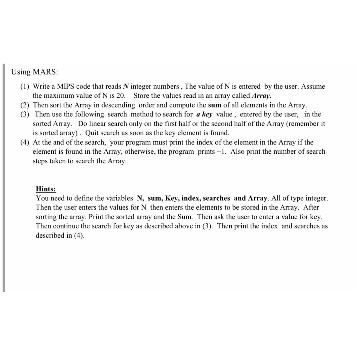 Solved Using MARS:(1) ﻿Write a MIPS code that reads N | Chegg.com