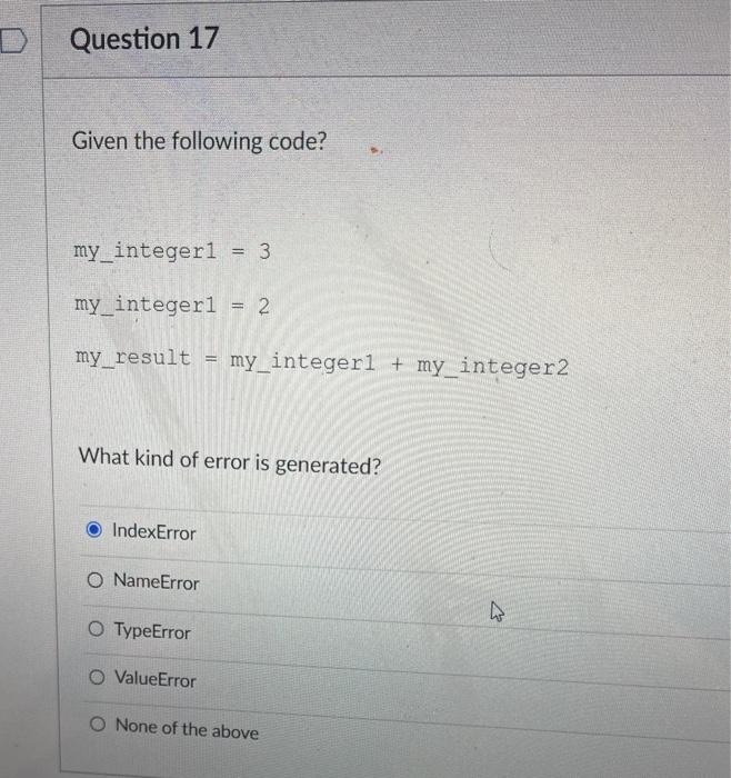 Solved Given the following code? my_integer1 =3 my_integer1 | Chegg.com