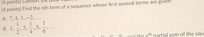 Solved Find the nth term of a sequence whose first several | Chegg.com