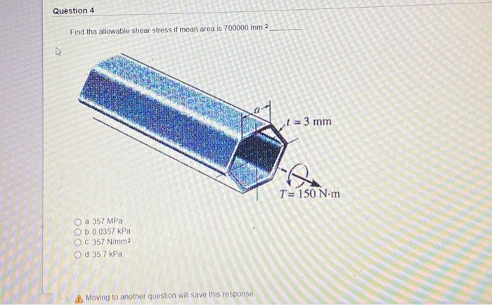 Solved Find tha allowable shear stress if mean area is | Chegg.com
