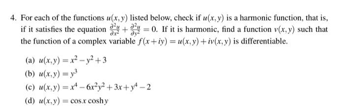 Solved 4. For each of the functions u(x,y) listed below, | Chegg.com