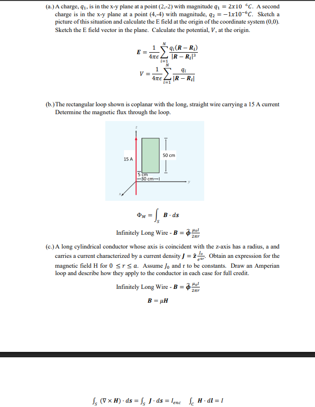 Solved (a.) ﻿A charge, q_(1), ﻿is in the x-y plane at a | Chegg.com