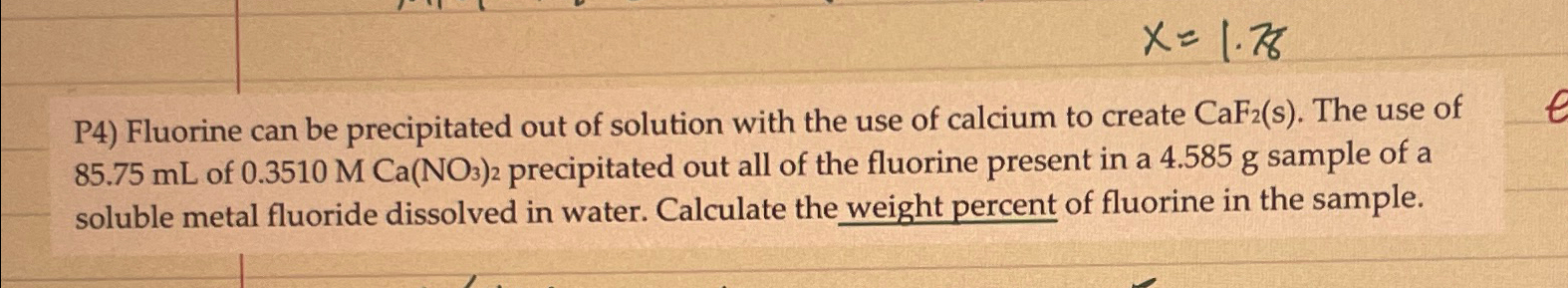 Solved P4) ﻿Fluorine can be precipitated out of solution | Chegg.com