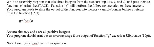 Write an assembly program that take three integers | Chegg.com
