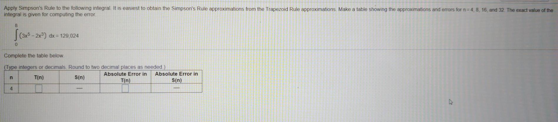 Solved Apply Simpson's Rule to the following integral. It is | Chegg.com