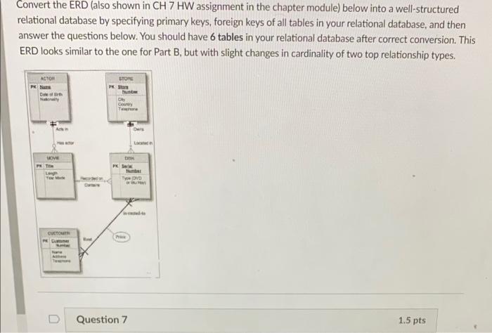 Solved Convert the ERD (also shown in CH 7 HW assignment in | Chegg.com