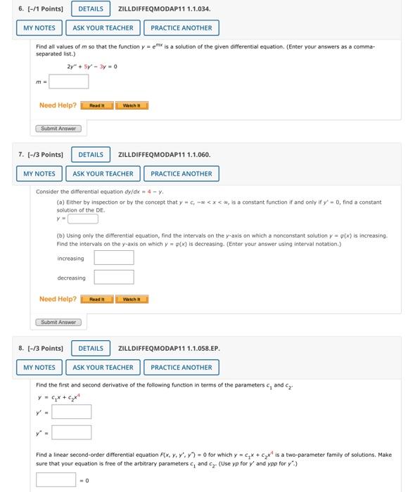 Solved Find all values of m so that the function y=emx is a | Chegg.com