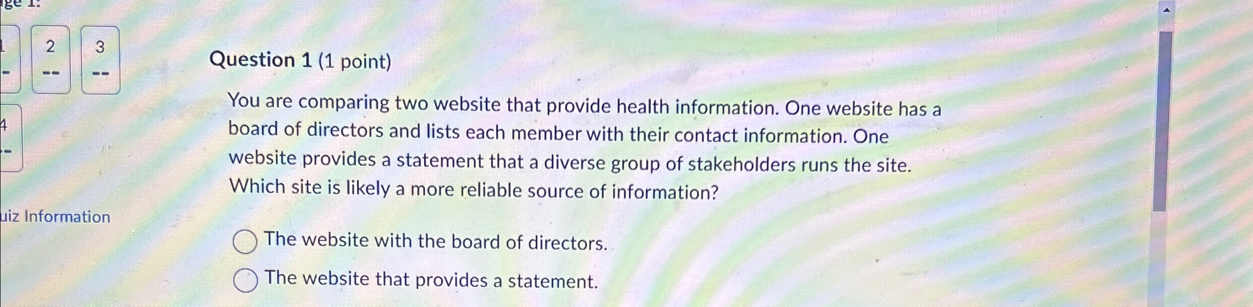 Solved 23Question 1 (1 ﻿point)You are comparing two website | Chegg.com