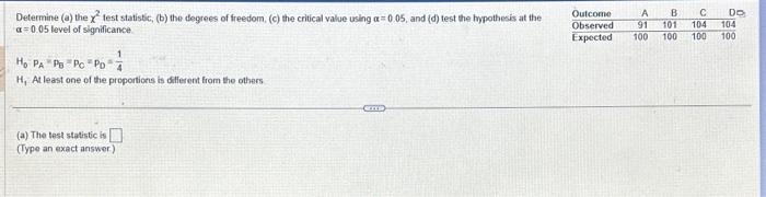 Solved Determine (a) the X2 lest statistic, (b) the degrees | Chegg.com