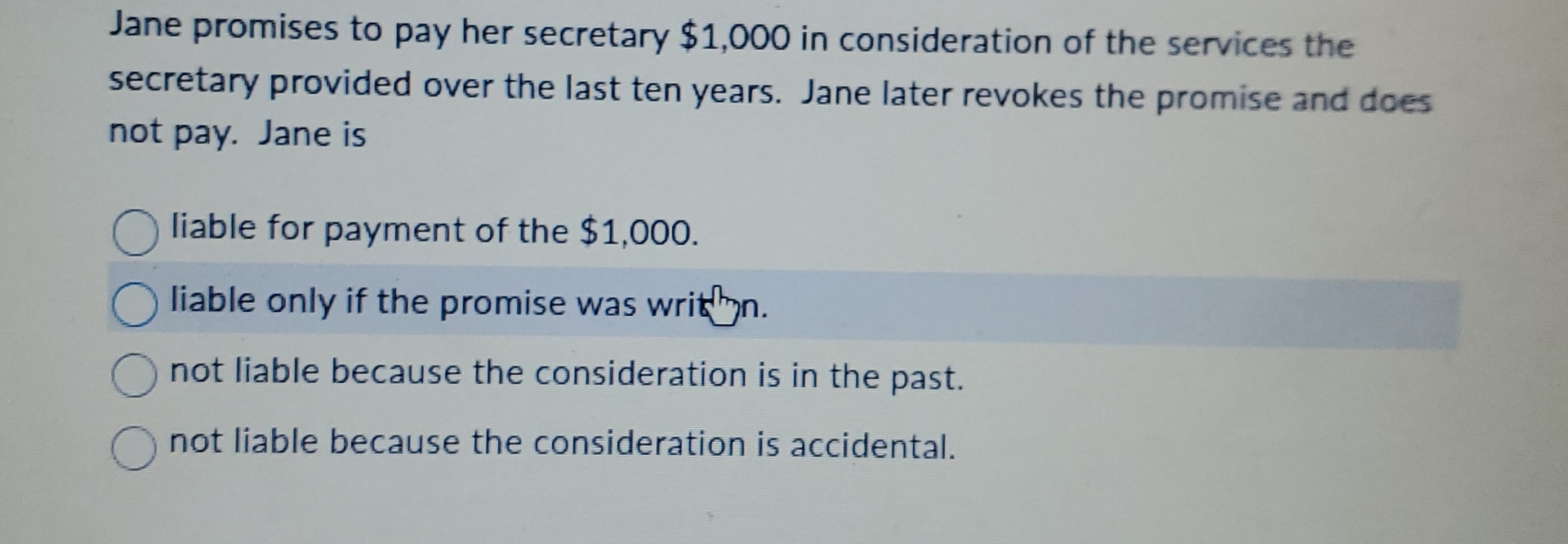 Solved Jane promises to pay her secretary $1,000 ﻿in | Chegg.com