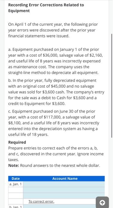 Solved Equipment On April 1 of the current year, the | Chegg.com