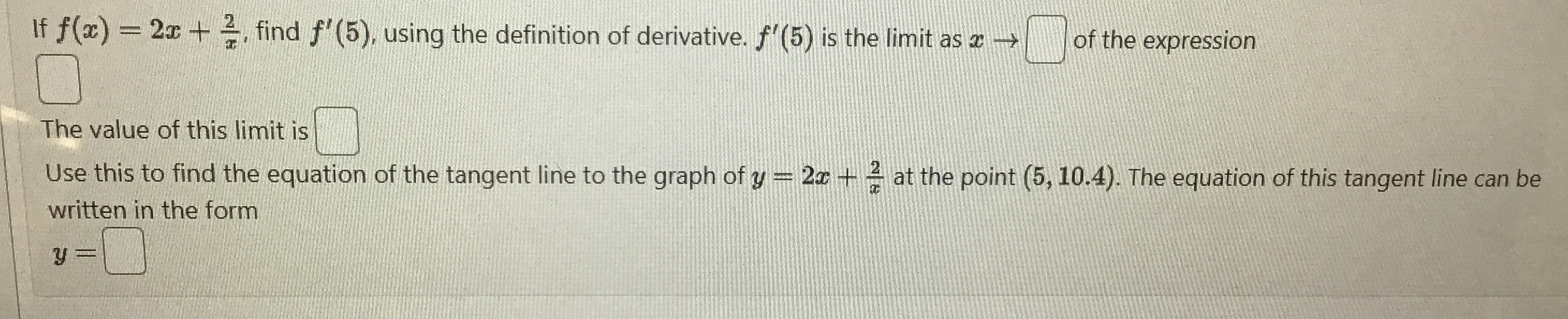 Solved If f(x)=2x+2x, ﻿find f'(5), ﻿using the definition of | Chegg.com