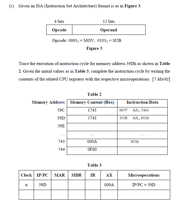 Solved (c) ﻿Given an ISA (Instruction Set Architecture) | Chegg.com