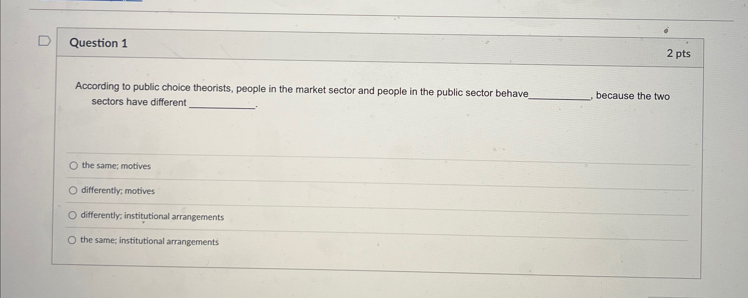 Solved Question 12 ﻿ptsAccording to public choice theorists, | Chegg.com